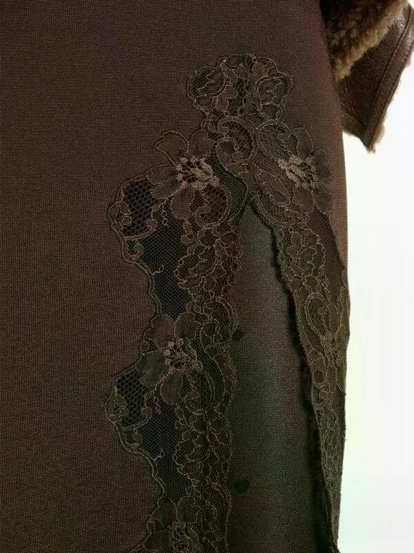 Balmain Knit Midi Skirt With Lace Trim