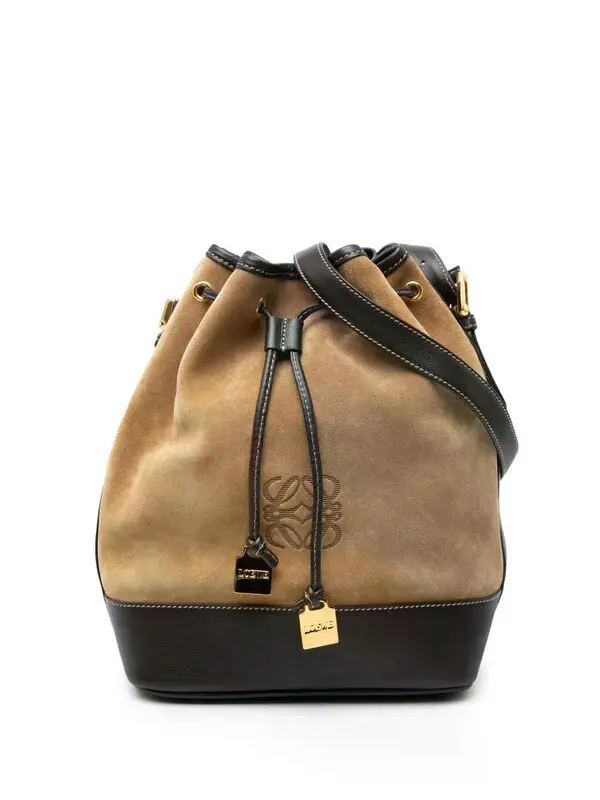 Loewe 2000-2026 Suede Anagram Drawstring Bucket Bag - Brown