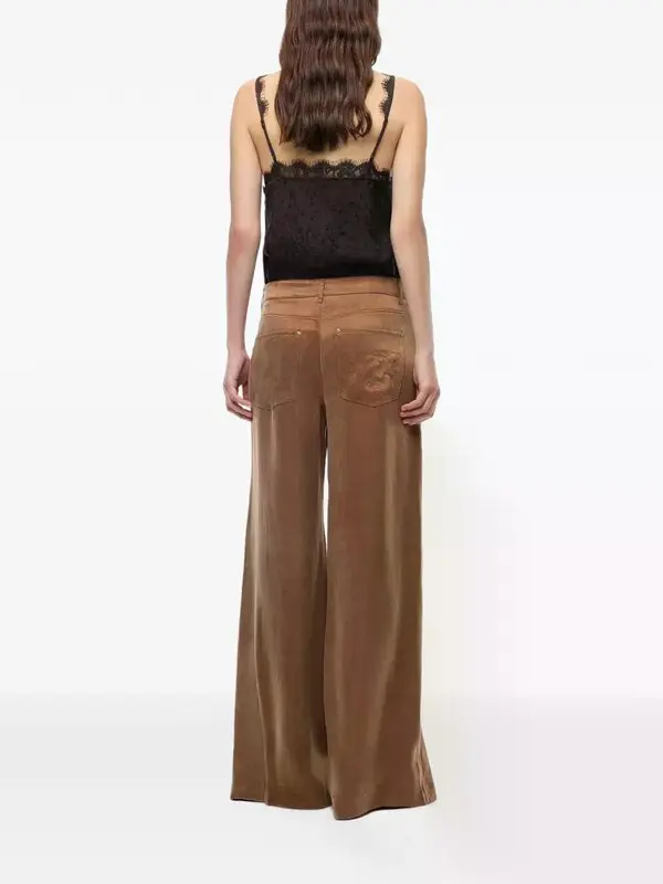 Pinko Wide-leg Logo-embroidered Trousers - Brown