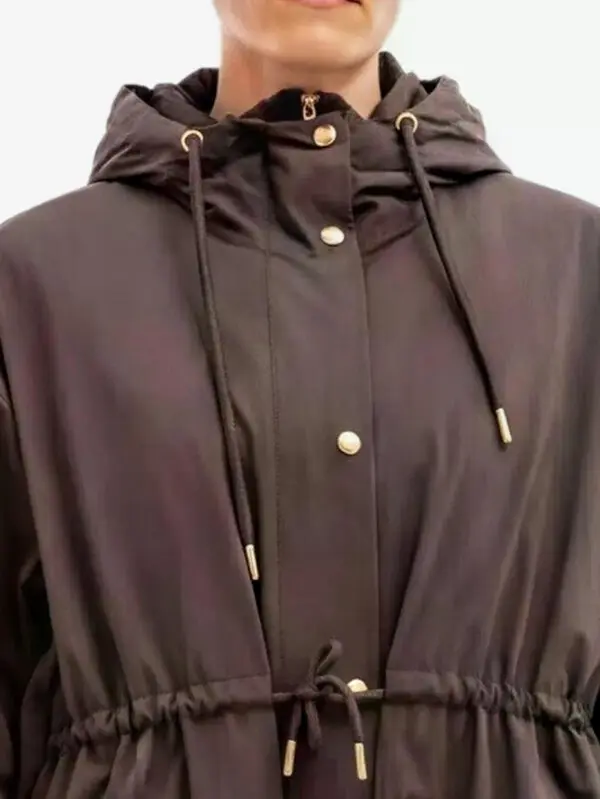Moncler Hooded Drawstring Coat - Brown