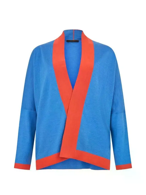 MOORER Contrast-trim Drop-shoulder Cardigan - Blue