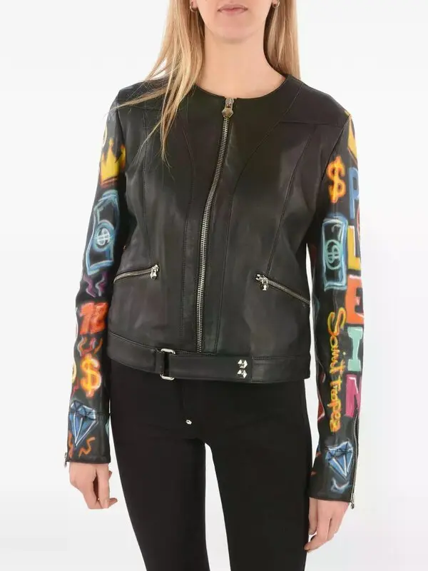 Philipp Plein Graffiti-printed Leather Jacket