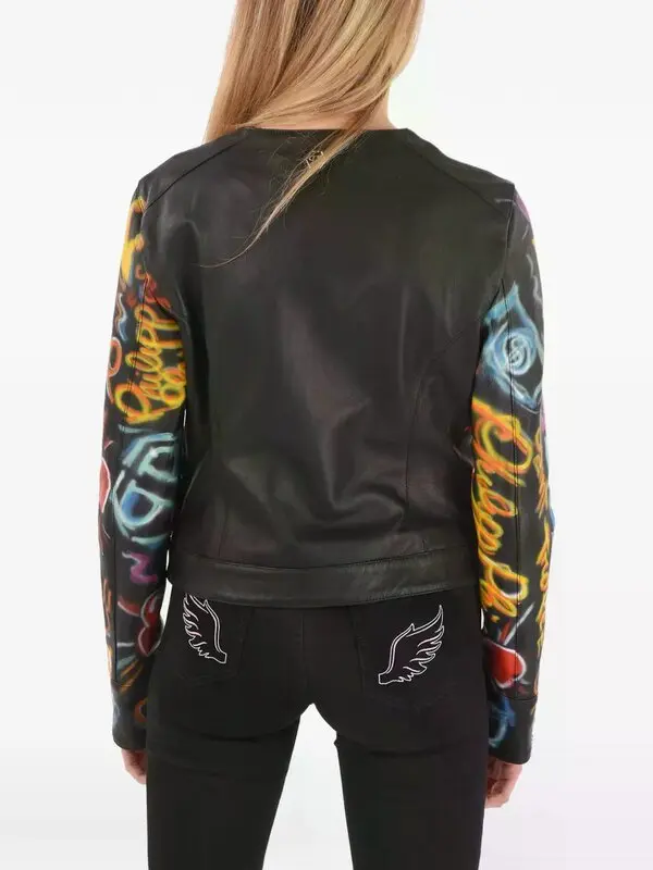 Philipp Plein Graffiti-printed Leather Jacket