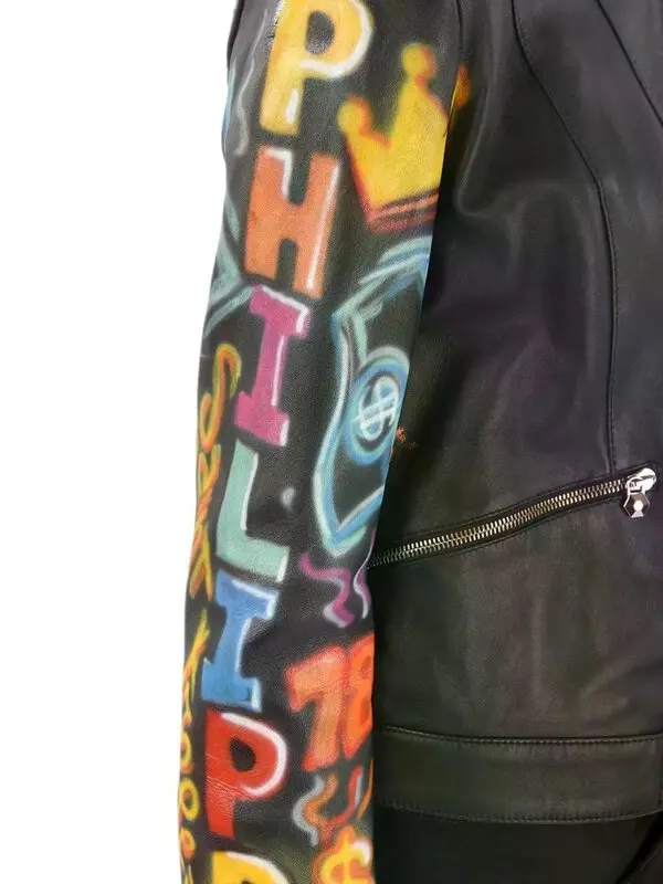 Philipp Plein Graffiti-printed Leather Jacket