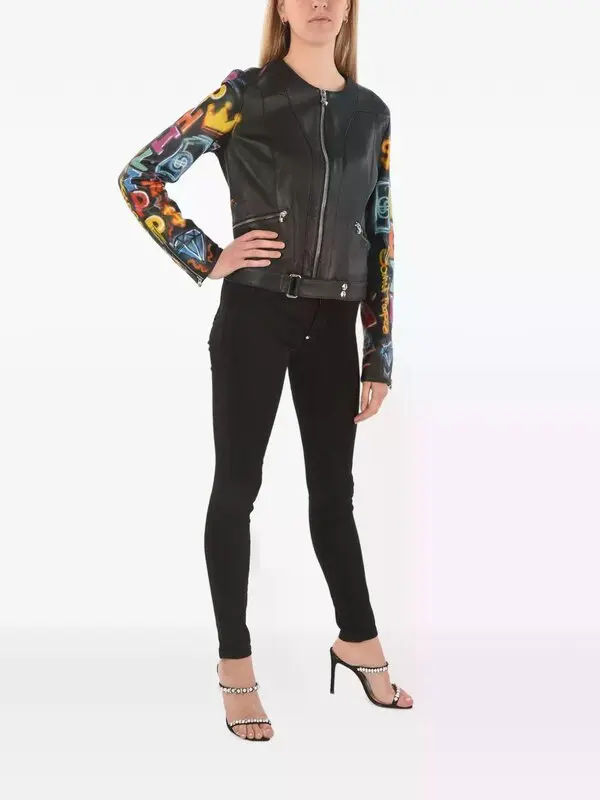Philipp Plein Graffiti-printed Leather Jacket