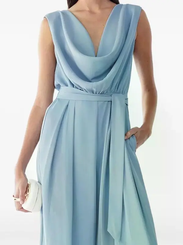 BWLDR Cowl Neck Belted Jumpsuit - Blue