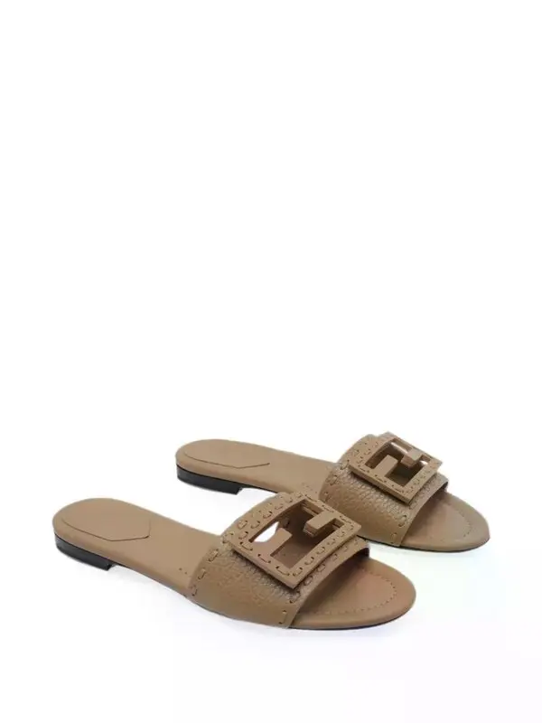 Fendi Baguette Leather Flat Sandals
