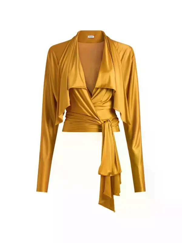 Balmain Flowy Jersey Tie-front Blouse - Yellow