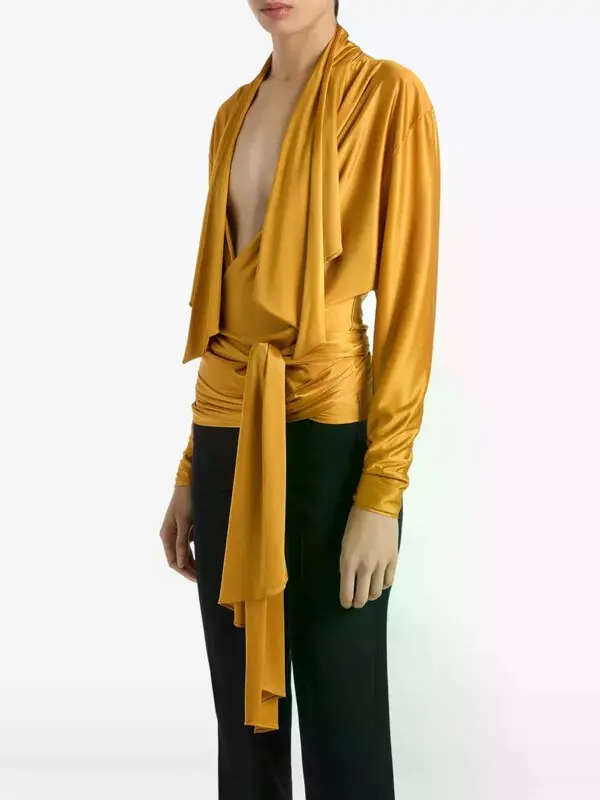 Balmain Flowy Jersey Tie-front Blouse