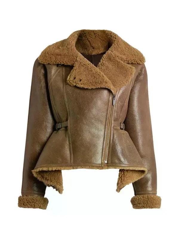 Balmain Shearling Peplum Jacket - Brown