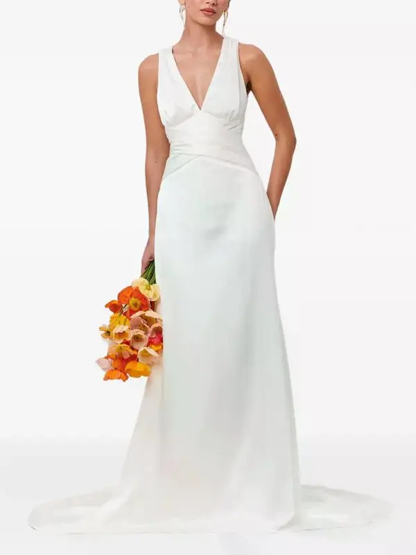 BWLDR Ruched V-neck Maxi Dress - White