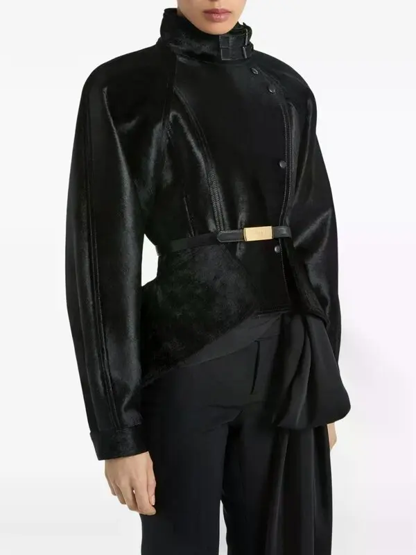 Balmain Pony-effect Leather Peplum Jacket