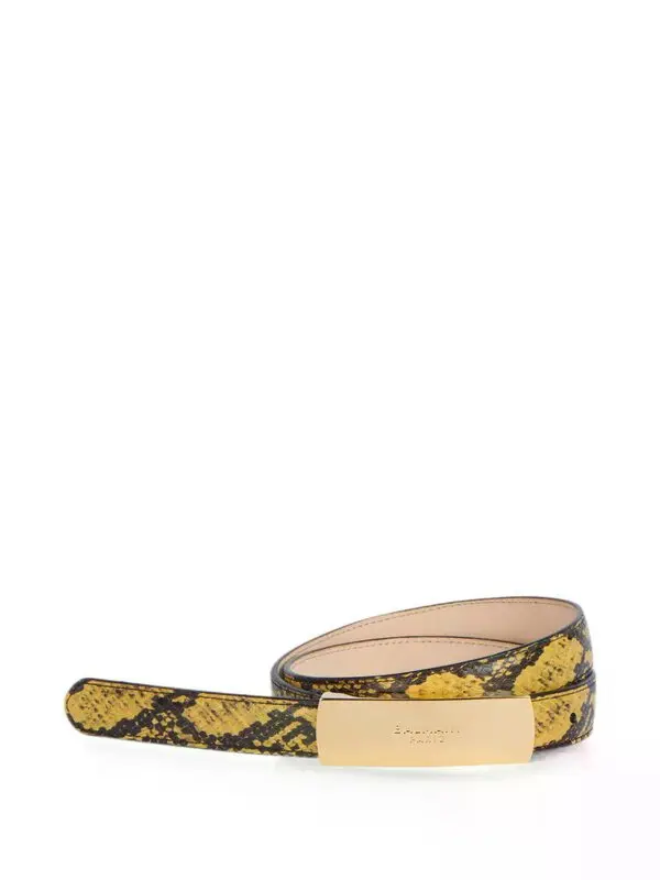 Balmain Python-effect Leather Belt - Yellow