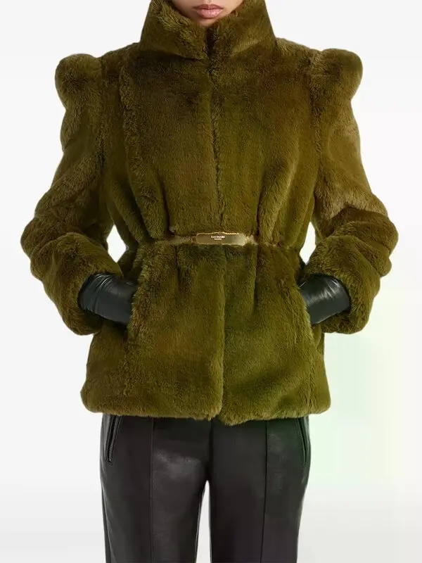 Balmain Faux Fur Coat With Structured Shoulders