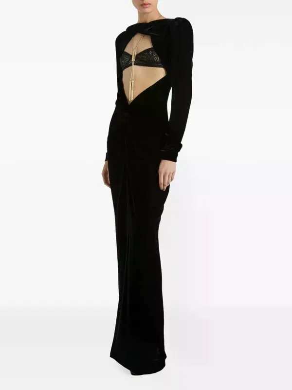 Balmain Long Velvet And Lace Gown
