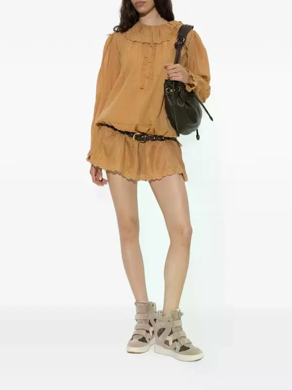MARANT ETOILE Lenora Broderie-anglaise Ruffled Mini Dress - Brown