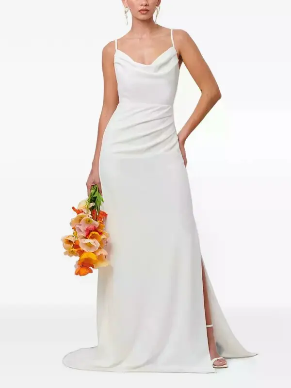 BWLDR Araminta Cowl-neck Gathered Maxi Dress - White