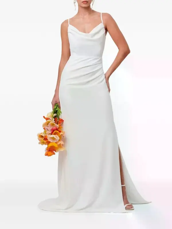 BWLDR Araminta Cowl-neck Gathered Maxi Dress - White