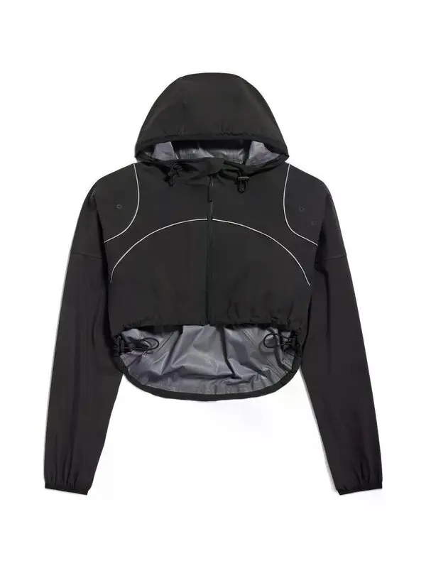 Balenciaga Cropped Hooded Jacket With Logo Detail - Black