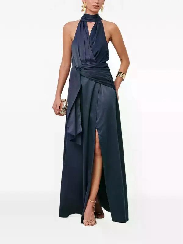 SAVEL Halterneck Tie-waist Maxi Dress - Blue