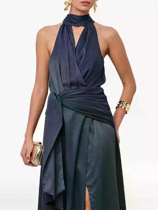 SAVEL Halterneck Tie-waist Maxi Dress