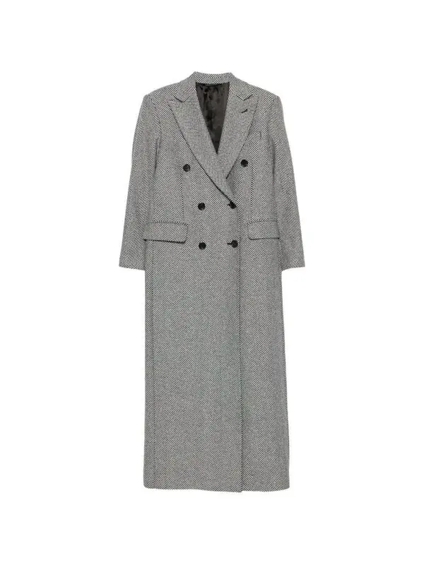 ERALDO Herringbone Double-breasted Coat - Grey