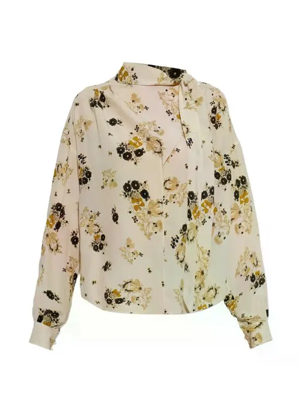 Isabel Marant Étoile Floral Print Tie Neck Long Sleeve Blouse - Neutrals