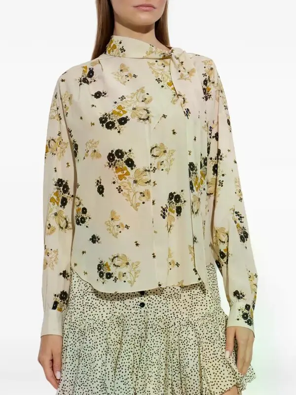 Isabel Marant Étoile Floral Print Tie Neck Long Sleeve Blouse - Neutrals