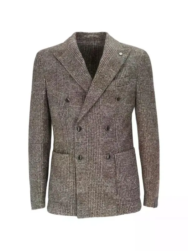 BRANDO Double-breasted Prince Of Wales-check Blazer - Brown