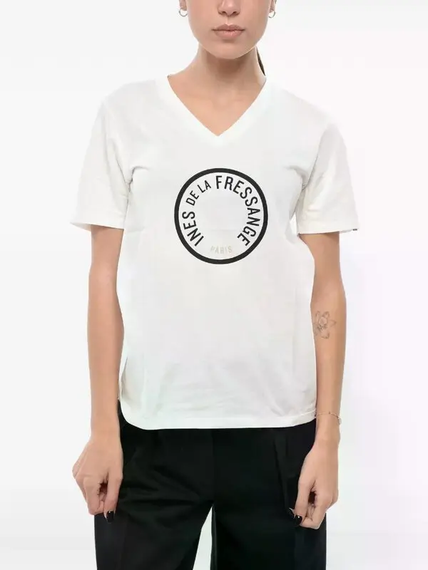 INES DE LA FRESSANGE PARIS Logo Print V-neck T-shirt - White