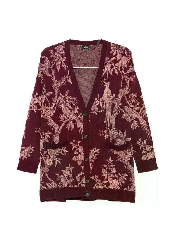 Etro Floral-jacquard V-neck Cardigan - Red