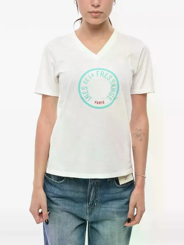 INES DE LA FRESSANGE PARIS Logo Print V-neck T-shirt - White