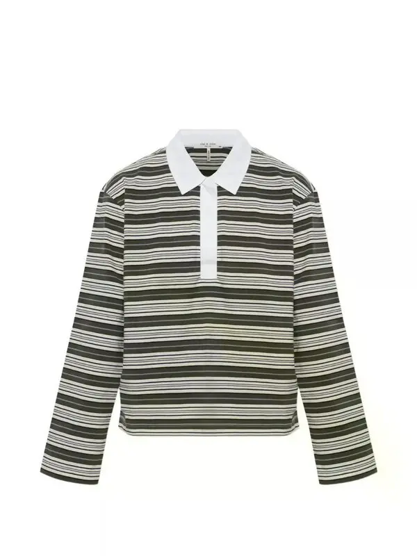 Rag & Bone Striped Long-sleeve Polo Shirt - Green
