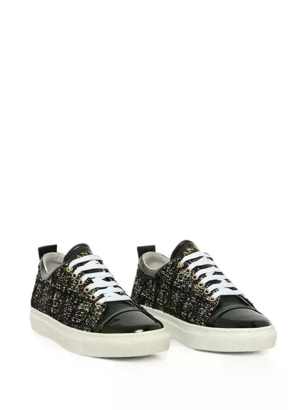 LANVIN Tweed Patent-leather Lace-up Sneakers - Black