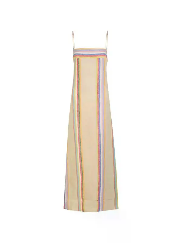 Staud Striped Linen Maxi Dress - Neutrals