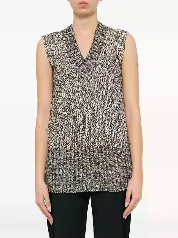 LANVIN Marl-knit V-neck Top