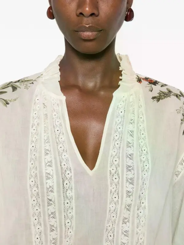 Alice + Olivia Floral Print Lace Trim Cropped Top