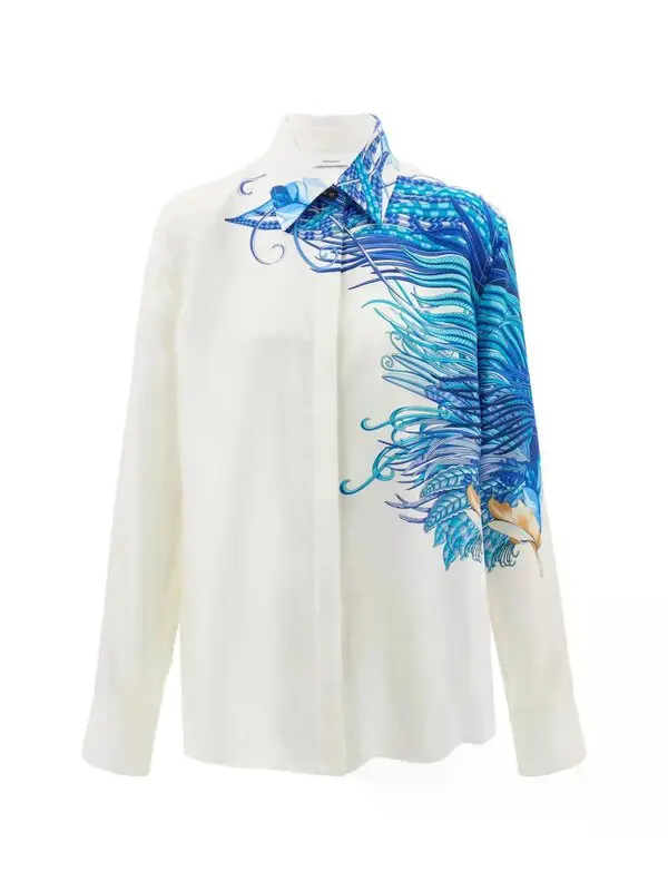 FERRAGAMO Feather Show Print Silk Shirt - White
