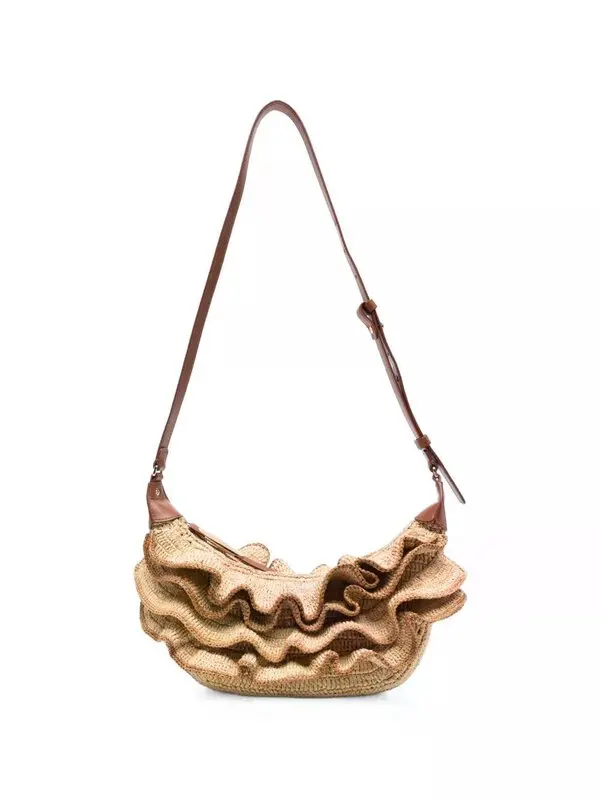 Zimmermann Ruffled Raffia Shoulder Bag - Neutrals