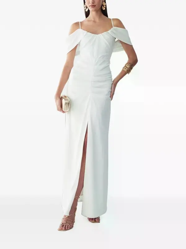 BWLDR Ruched Cold-shoulder Maxi Dress - White