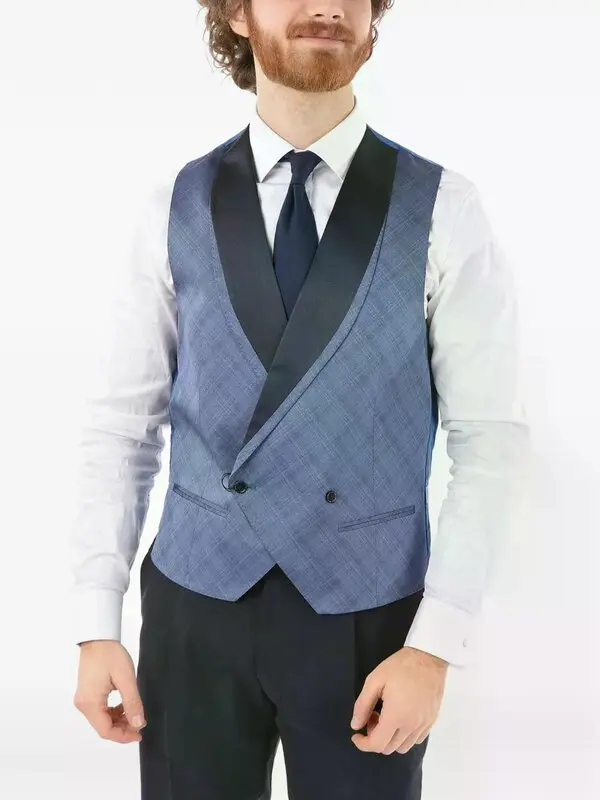 Corneliani Checked Double-breasted Waistcoat - Blue