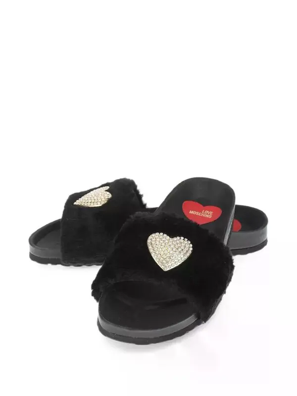 Moschino Rhinestone Heart-patch Slides