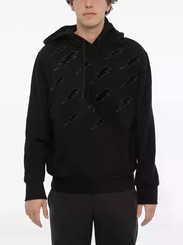 Neil Barrett Thunderbolt Embroidered Hoodie - Black