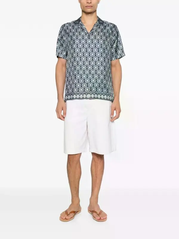 Orlebar Brown Geometric-print Camp-collar Shirt - Blue