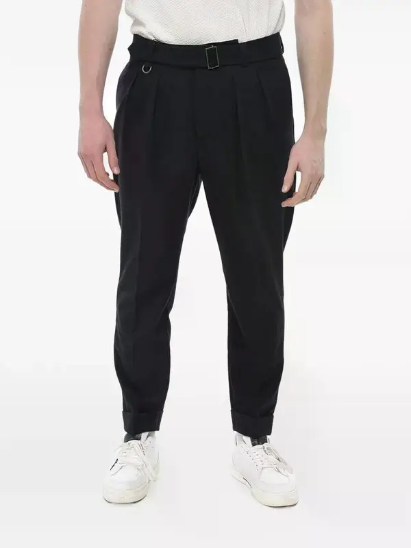 PAOLO PECORA Belted Pleated Trousers - Blue