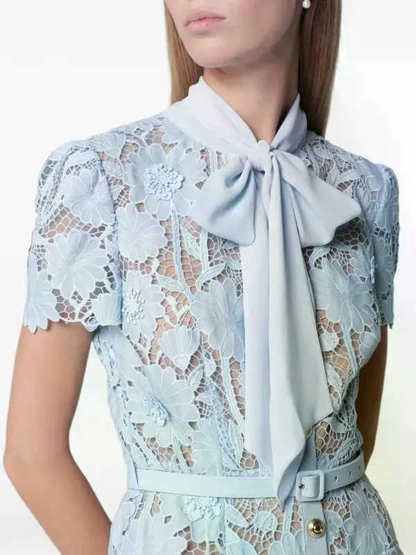 SELF-PORTRAIT Guipure Lace Tie-neck Midi Dress