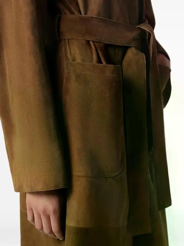 Nour Hammour Belted Suede Trench Coat - Brown
