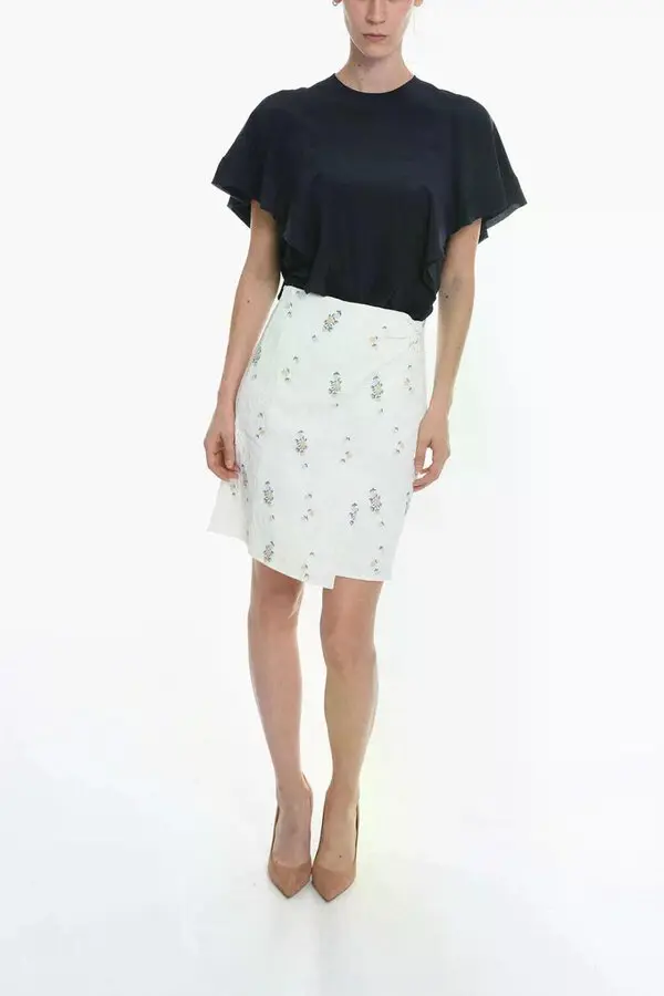 SAMSOE SAMSOE Floral Embroidered Wrap Mini Skirt