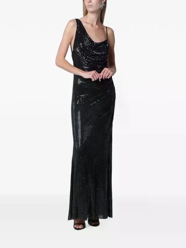SELF-PORTRAIT Rhinestone-embellished Draped Maxi Dress - Black