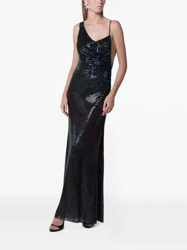 SELF-PORTRAIT Rhinestone Embellished Draped Maxi Dress - Black